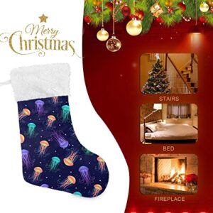 Kigai Christmas Stockings Seamless Underwater Jellyfish Large Candy Stockings Stuffers Kids Cute Xmas Sock Decorations 1PC for Home Holiday Party 12" x18"