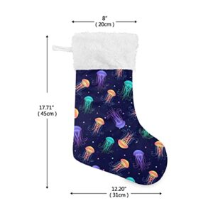 Kigai Christmas Stockings Seamless Underwater Jellyfish Large Candy Stockings Stuffers Kids Cute Xmas Sock Decorations 1PC for Home Holiday Party 12" x18"