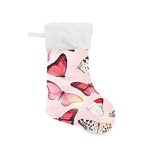 Kigai Christmas Stockings Tropic Butterfly Large Candy Stockings Stuffers Kids Cute Xmas Sock Decorations 2PCS for Home Holiday Party 12" x18"