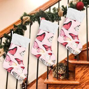 Kigai Christmas Stockings Tropic Butterfly Large Candy Stockings Stuffers Kids Cute Xmas Sock Decorations 2PCS for Home Holiday Party 12" x18"