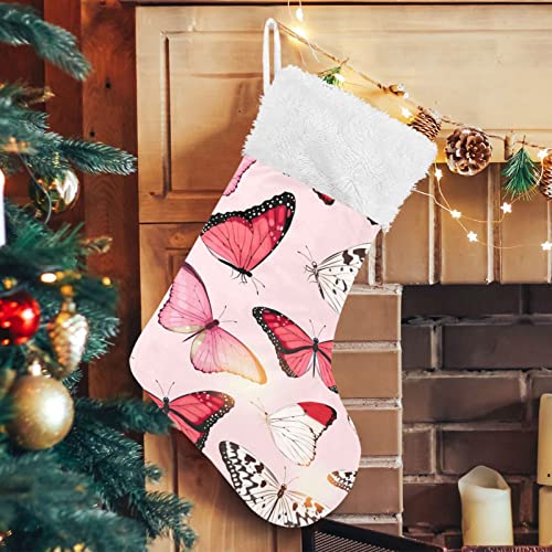 Kigai Christmas Stockings Tropic Butterfly Large Candy Stockings Stuffers Kids Cute Xmas Sock Decorations 2PCS for Home Holiday Party 12" x18"