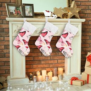 Kigai Christmas Stockings Tropic Butterfly Large Candy Stockings Stuffers Kids Cute Xmas Sock Decorations 2PCS for Home Holiday Party 12" x18"