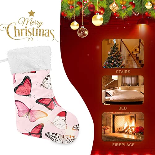 Kigai Christmas Stockings Tropic Butterfly Large Candy Stockings Stuffers Kids Cute Xmas Sock Decorations 2PCS for Home Holiday Party 12" x18"