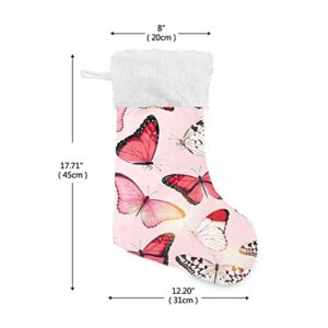 Kigai Christmas Stockings Tropic Butterfly Large Candy Stockings Stuffers Kids Cute Xmas Sock Decorations 2PCS for Home Holiday Party 12" x18"