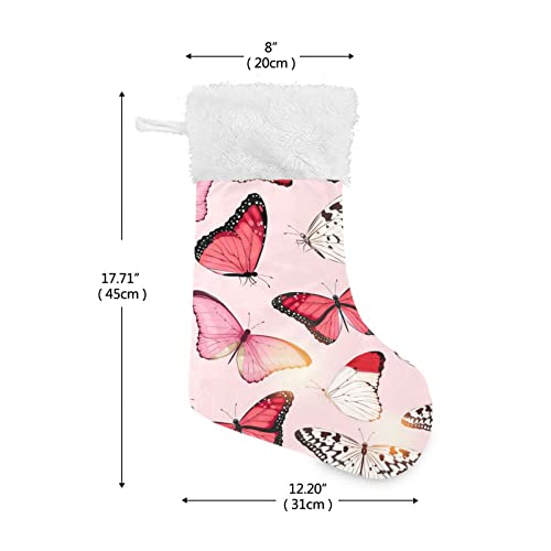 Kigai Christmas Stockings Tropic Butterfly Large Candy Stockings Stuffers Kids Cute Xmas Sock Decorations 2PCS for Home Holiday Party 12" x18"