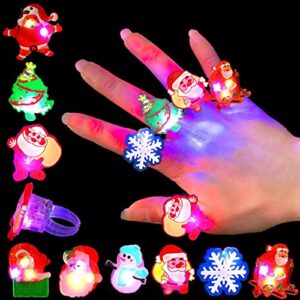 50pc christmas light up rings party favors for kids, glow in the dark christmas party supplies for girls boys, christmas stocking goodie bag stuffers fillers