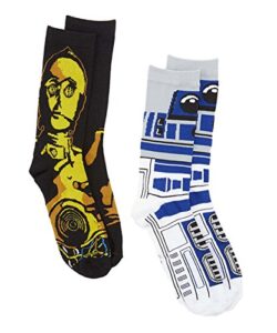 star wars r2-d2 c-3po 2 pair pack crew socks (shoe size 6-12, r2-d2/c-3po)