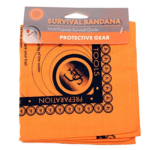 UST Survival Bandana with Heavy Duty Construction, Easy to Read Tips and High Vis Orange for Backpacking, Camping, Hiking, Emergency and Outdoor Survival