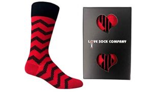 love sock company zig zag red dress socks black stripes – individually gift box – groomsmen socks – christmas stocking stuffers – organic cotton – made in europe (red, 1)