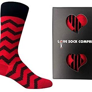 Love Sock Company Zig Zag Red Dress Socks Black Stripes - Individually Gift Box - Groomsmen socks - Christmas stocking Stuffers - Organic Cotton - Made in Europe (Red, 1)