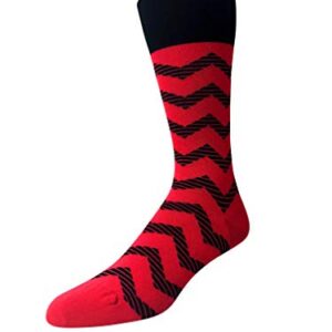 Love Sock Company Zig Zag Red Dress Socks Black Stripes - Individually Gift Box - Groomsmen socks - Christmas stocking Stuffers - Organic Cotton - Made in Europe (Red, 1)