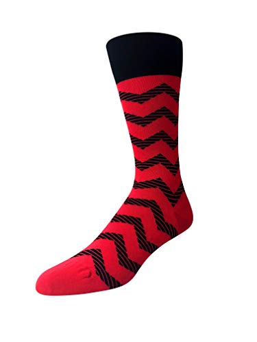 Love Sock Company Zig Zag Red Dress Socks Black Stripes - Individually Gift Box - Groomsmen socks - Christmas stocking Stuffers - Organic Cotton - Made in Europe (Red, 1)