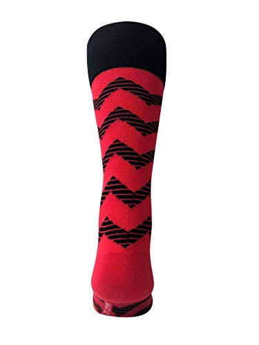 Love Sock Company Zig Zag Red Dress Socks Black Stripes - Individually Gift Box - Groomsmen socks - Christmas stocking Stuffers - Organic Cotton - Made in Europe (Red, 1)