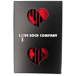 Love Sock Company Zig Zag Red Dress Socks Black Stripes - Individually Gift Box - Groomsmen socks - Christmas stocking Stuffers - Organic Cotton - Made in Europe (Red, 1)