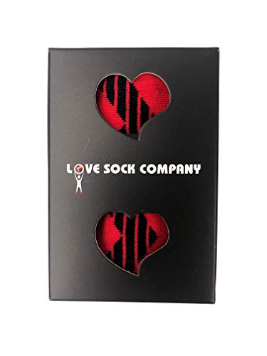 Love Sock Company Zig Zag Red Dress Socks Black Stripes - Individually Gift Box - Groomsmen socks - Christmas stocking Stuffers - Organic Cotton - Made in Europe (Red, 1)