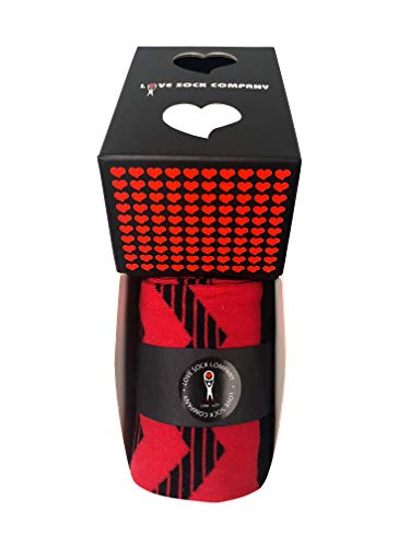 Love Sock Company Zig Zag Red Dress Socks Black Stripes - Individually Gift Box - Groomsmen socks - Christmas stocking Stuffers - Organic Cotton - Made in Europe (Red, 1)