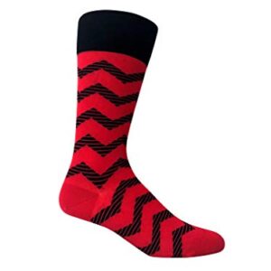 Love Sock Company Zig Zag Red Dress Socks Black Stripes - Individually Gift Box - Groomsmen socks - Christmas stocking Stuffers - Organic Cotton - Made in Europe (Red, 1)