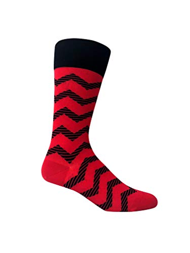 Love Sock Company Zig Zag Red Dress Socks Black Stripes - Individually Gift Box - Groomsmen socks - Christmas stocking Stuffers - Organic Cotton - Made in Europe (Red, 1)