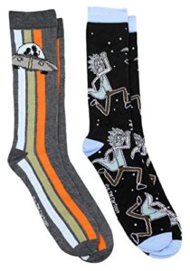 rick and morty men’s 2 pair novelty crew socks shoe size 6-12, space cruiser charcoal