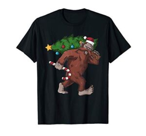 santa bigfoot sasquatch tree christmas stocking stuffer gift t-shirt