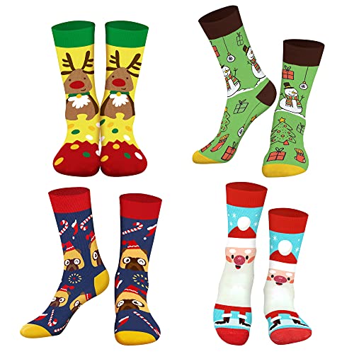 AGRIMONY Funny Christmas Socks for Men Women Teen Boys Girls - Christmas Secret Santa Gifts Fun Novelty Funky Crazy Silly Cool Cute Santa Socks Xmas Gifts Stocking Stuffers - 4 pairs