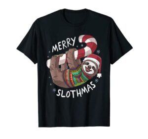 sloth merry slothmas christmas stocking stuffer gift t-shirt