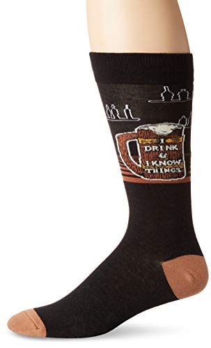 K. Bell Men's Funny Jokes and Wordplay Novelty Crew Socks, I Know Things (Black), Shoe Size: 6-12