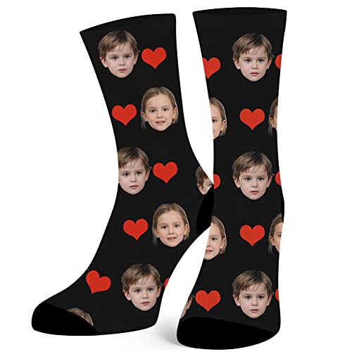 Custom Socks with Two Photo, Fun Fathers Gifts Kids Face On Socks Funny Novelty Socks Personalized Tube Socks Crazy Joke Gift for Men Dad