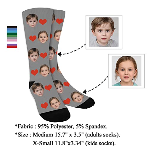 Custom Socks with Two Photo, Fun Fathers Gifts Kids Face On Socks Funny Novelty Socks Personalized Tube Socks Crazy Joke Gift for Men Dad