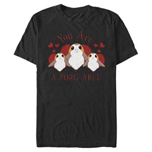 star wars big & tall last jedi a-porg-able men’s tops short sleeve tee shirt, black, 3x-large