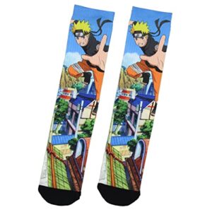 bioworld naruto: shippuden men’s jumping naruto hidden leaf village buildings crew socks (8-12)