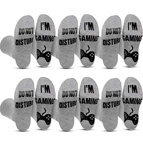 Novelty Gaming Socks Do Not Disturb I'm Gaming Funny Gamer Socks Non Slip Socks for Game Lover (Gray-Black)