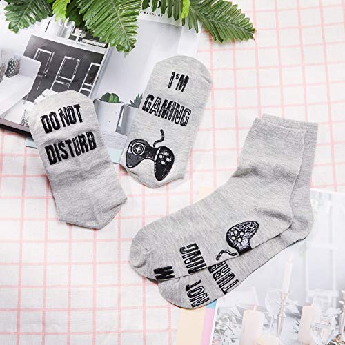 Novelty Gaming Socks Do Not Disturb I'm Gaming Funny Gamer Socks Non Slip Socks for Game Lover (Gray-Black)