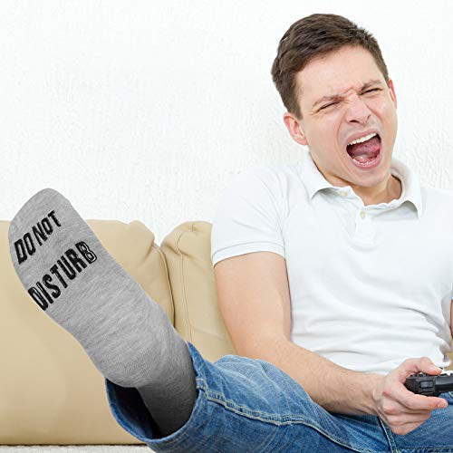 Novelty Gaming Socks Do Not Disturb I'm Gaming Funny Gamer Socks Non Slip Socks for Game Lover (Gray-Black)