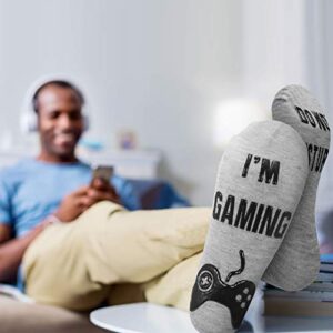 Novelty Gaming Socks Do Not Disturb I'm Gaming Funny Gamer Socks Non Slip Socks for Game Lover (Gray-Black)