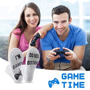 Do Not Disturb Gaming Socks, Gamer Socks Gifts for Teenage Boys Mens Womens Father Dad Hunband Sons Kids Game Lovers (as1, alpha, s, regular, regular, Grey Black)