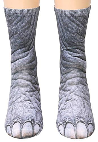 Tiaronics 3D Socks Unisex Adult Animal Paw Crew Socks - Sublimated Print (Elephant)