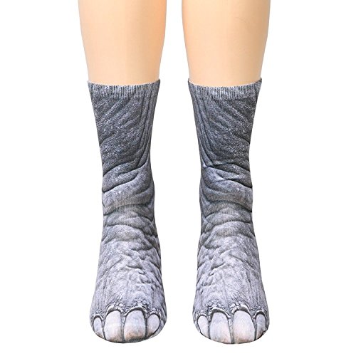 Tiaronics 3D Socks Unisex Adult Animal Paw Crew Socks - Sublimated Print (Elephant)