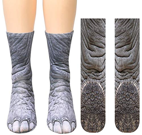 Tiaronics 3D Socks Unisex Adult Animal Paw Crew Socks - Sublimated Print (Elephant)