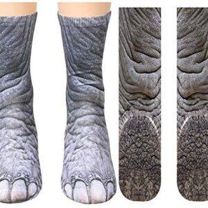 Tiaronics 3D Socks Unisex Adult Animal Paw Crew Socks - Sublimated Print (Elephant)