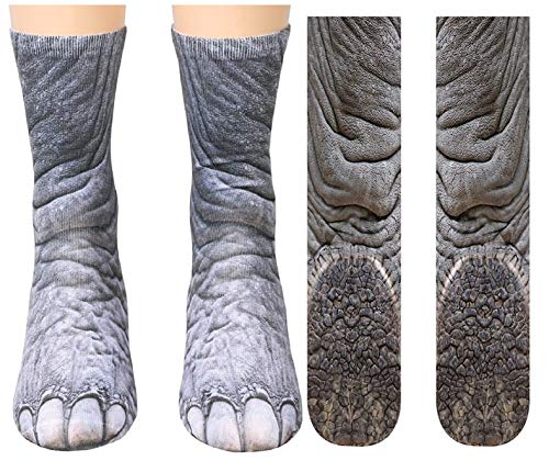 Tiaronics 3D Socks Unisex Adult Animal Paw Crew Socks - Sublimated Print (Elephant)