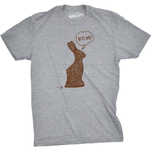 Mens Bite Me Chocolate Easter Bunny T Shirt Funny Sassy Candy Hilarious Tee (Light Heather Grey) - L