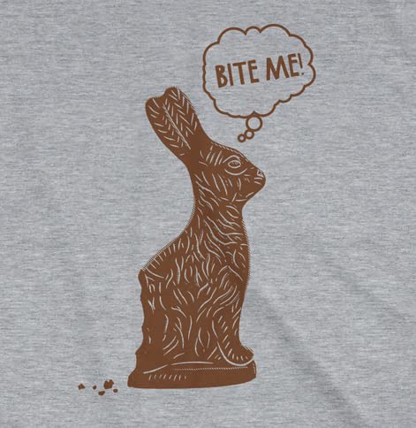 Mens Bite Me Chocolate Easter Bunny T Shirt Funny Sassy Candy Hilarious Tee (Light Heather Grey) - L