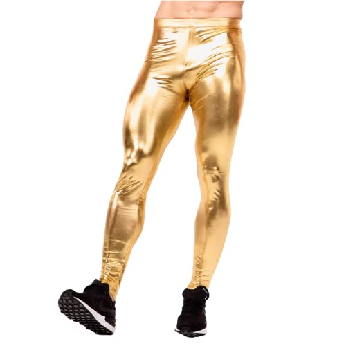 Kapow Meggings Metallic, Velvet & Special Material Men's Leggings (24 Carat Gold, Large)