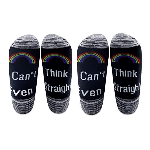 LEVLO Rainbow LGBT Lesbian Gay Pride Socks I Can't Even Think Straight Cotton Socks Birthday Present (2 Pairs/Set-Mid Calf - 1)