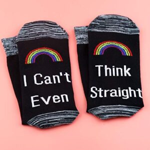 LEVLO Rainbow LGBT Lesbian Gay Pride Socks I Can't Even Think Straight Cotton Socks Birthday Present (2 Pairs/Set-Mid Calf - 1)