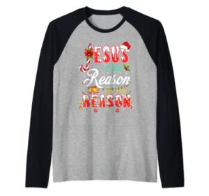 christian jesus the reason christmas stocking stuffer raglan baseball tee