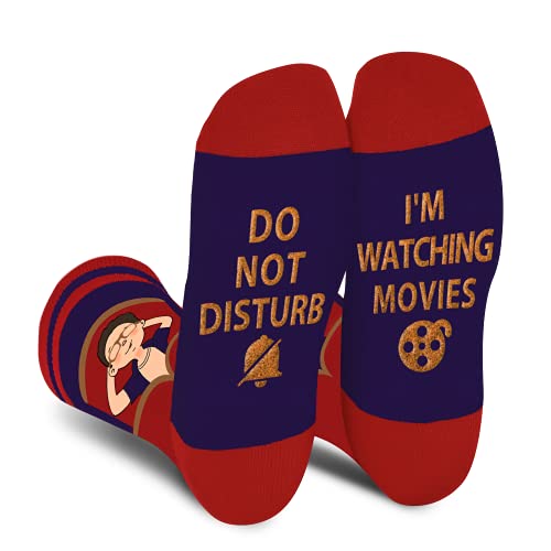 Funny Movies Socks for Men Teens Boys-Do Not Disturb I'm Watching Movies Novelty Fun Crew Socks - Funky Cotton Crazy Socks with Sayings-Movies Lovers Christmas Funny Gifts