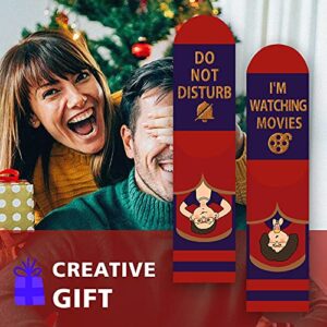 Funny Movies Socks for Men Teens Boys-Do Not Disturb I'm Watching Movies Novelty Fun Crew Socks - Funky Cotton Crazy Socks with Sayings-Movies Lovers Christmas Funny Gifts