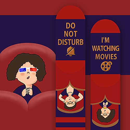 Funny Movies Socks for Men Teens Boys-Do Not Disturb I'm Watching Movies Novelty Fun Crew Socks - Funky Cotton Crazy Socks with Sayings-Movies Lovers Christmas Funny Gifts